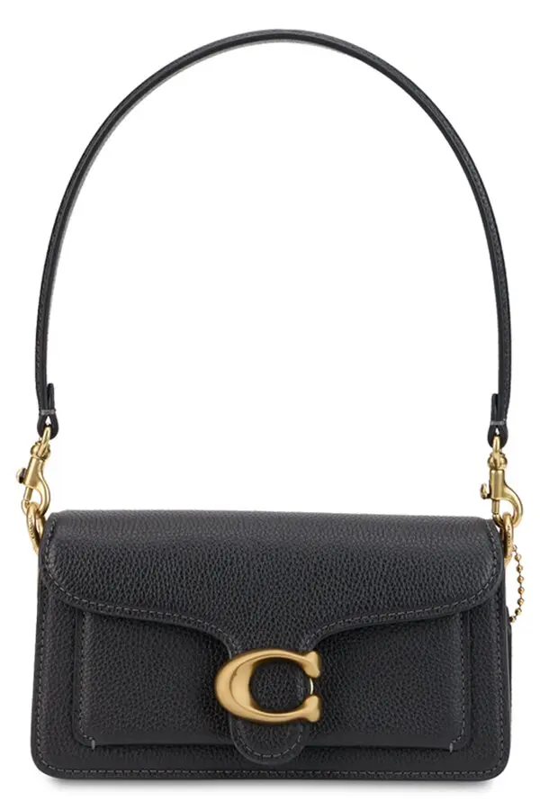 COACH Tabby Mini Leather Shoulder Bag With Logo Front Closure - Black