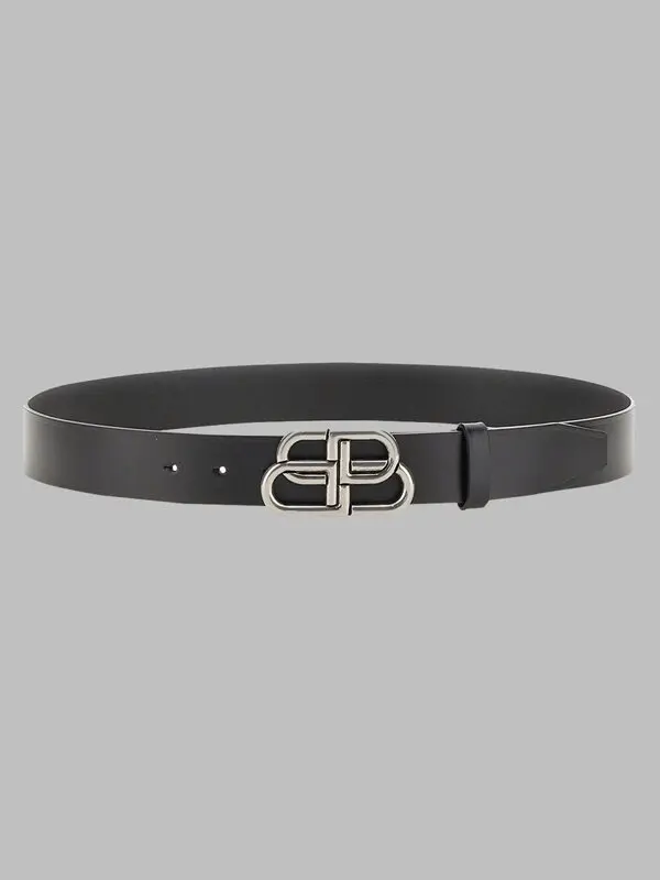 Balenciaga Wide Leather Belt With Double-b Buckle - Black