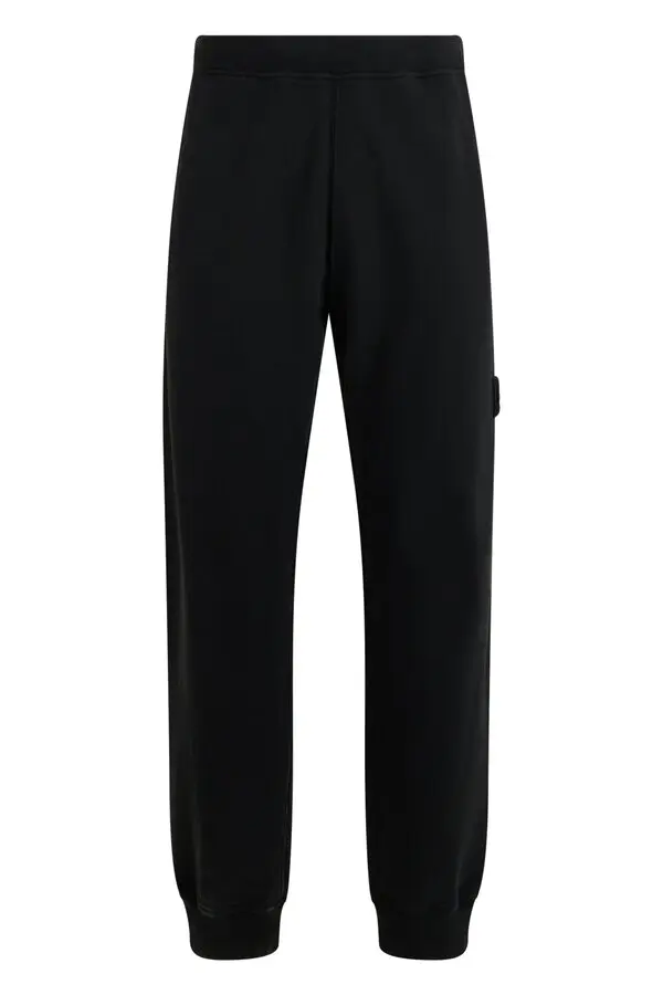 Stone Island Soft Cotton Sports Pants With Elastic Waist And Ankle Cuffs - Black