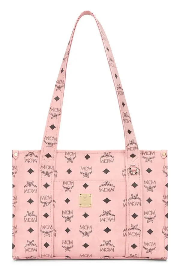 Mcm Logo-embellished Tote Handbag With Shoulder Handles - Pink