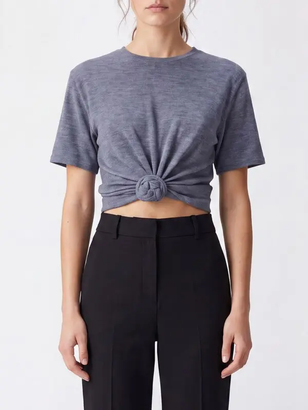 Magda Butrym Wool T-shirt With Flower Appliqué And Tie-hem