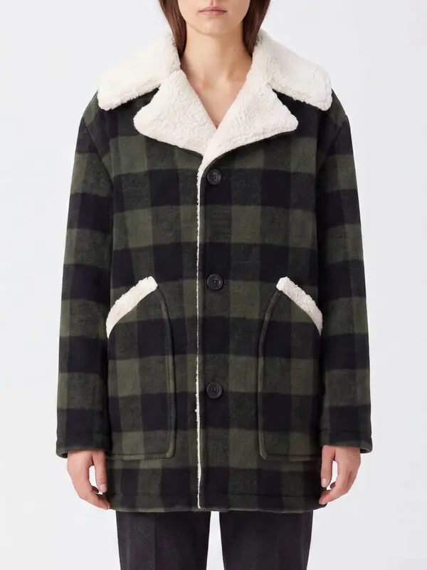 N° 21 Short Check Wool-blend Coat With Faux-fur Collar