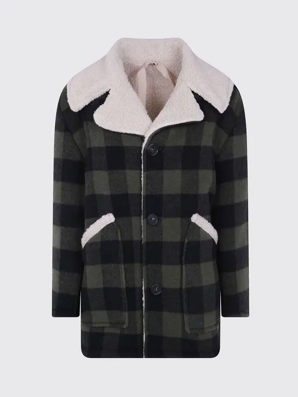 N° 21 Short Check Wool-blend Coat With Faux-fur Collar