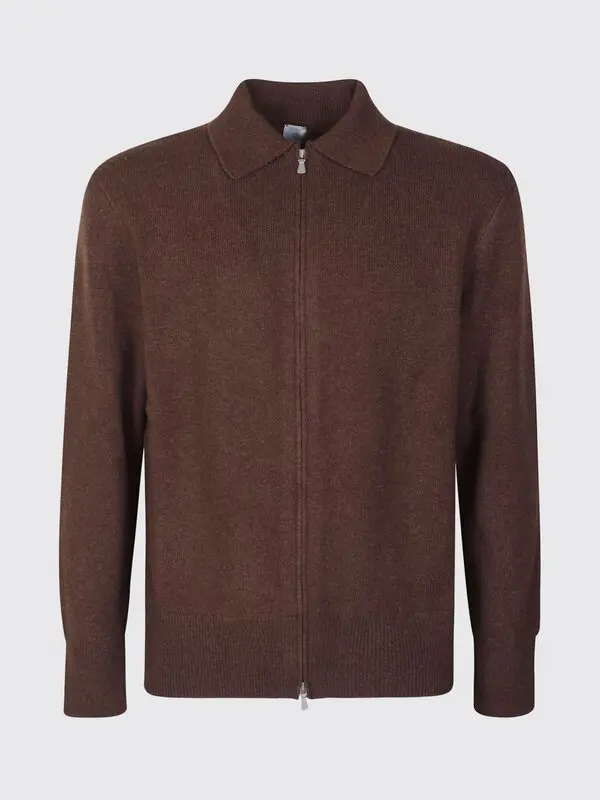 Eleventy Long-sleeved Wool Polo Cardigan With Zip Closure - Dark