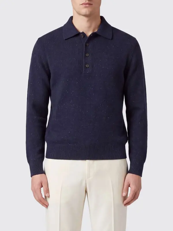 Eleventy Long-sleeved Knitted Wool Polo Shirt With 4-button Placket