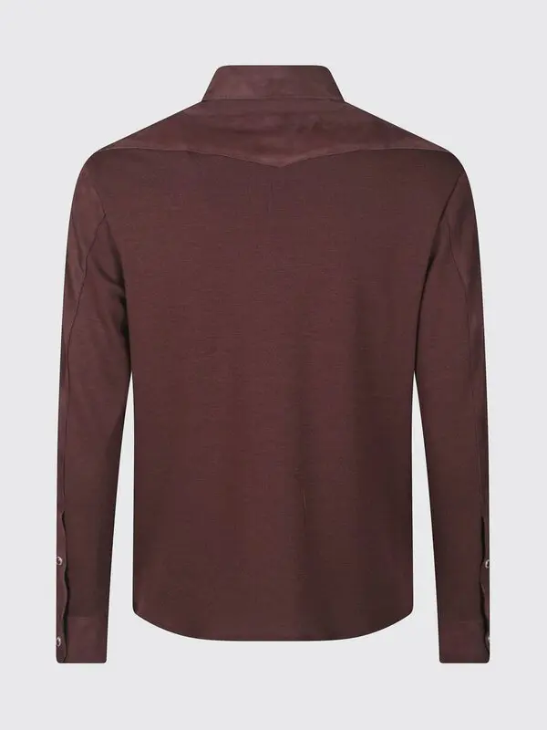 Eleventy Slim Fit Suede Leather Shirt With Patch Pockets