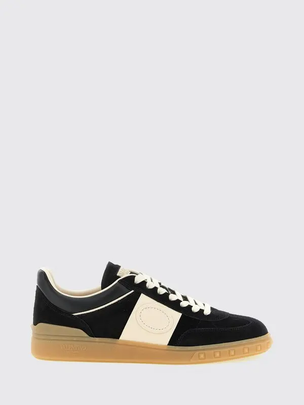 Valentino Garavani Upvillage Suede And Calfskin Low-top Trainers With Vlogo - Amber