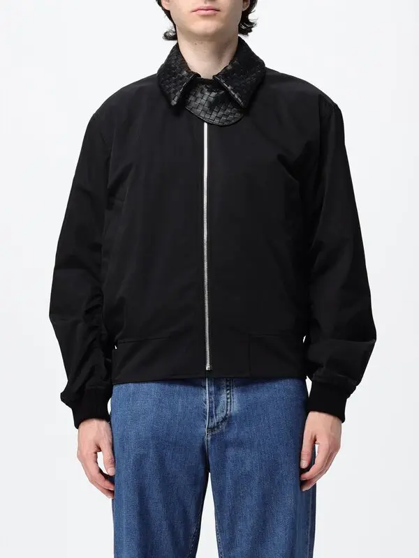 Bottega Veneta Cotton Shirt Jacket With Woven Leather Collar