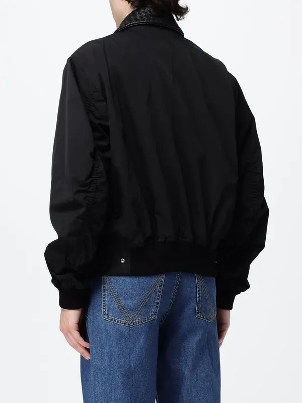 Bottega Veneta Cotton Shirt Jacket With Woven Leather Collar