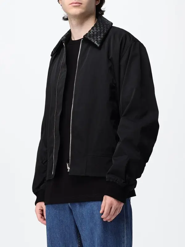 Bottega Veneta Cotton Shirt Jacket With Woven Leather Collar