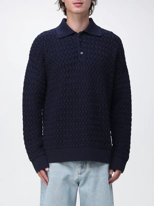 Bottega Veneta Relaxed Fit Long Sleeve Knitted Wool Polo Shirt - Blue