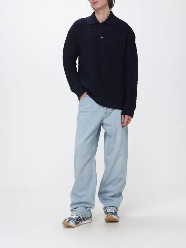 Bottega Veneta Relaxed Fit Long Sleeve Knitted Wool Polo Shirt - Blue