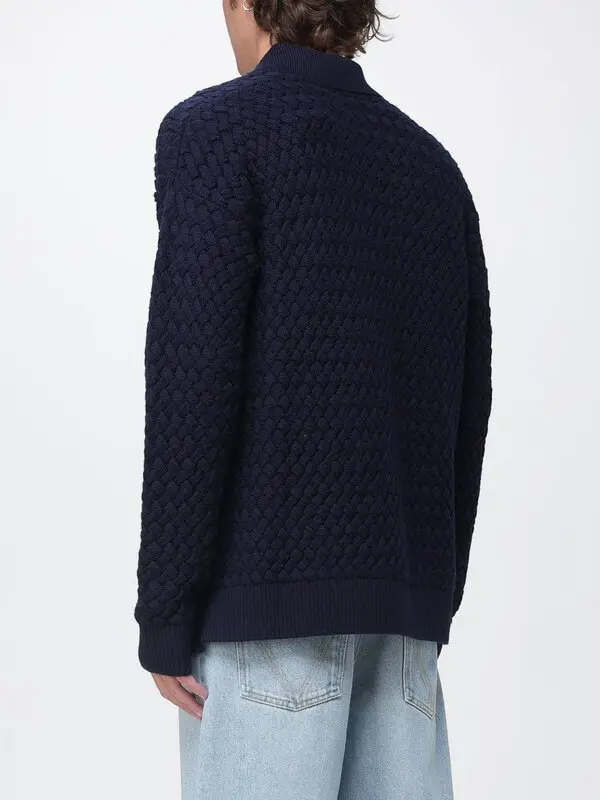 Bottega Veneta Relaxed Fit Long Sleeve Knitted Wool Polo Shirt - Blue
