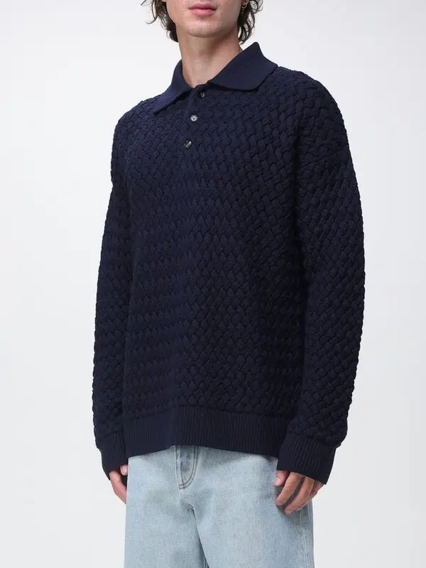 Bottega Veneta Relaxed Fit Long Sleeve Knitted Wool Polo Shirt - Blue