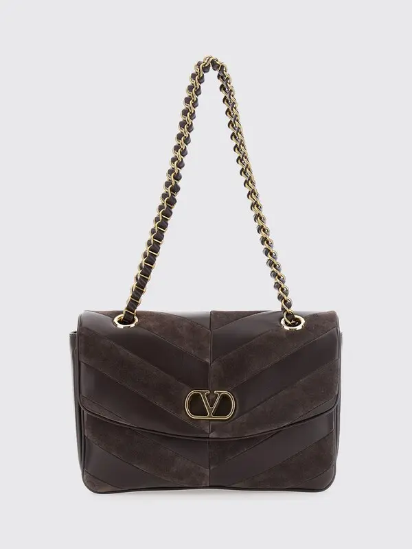 Valentino Garavani Djuna Chevron Nappa Shoulder Bag - Brown
