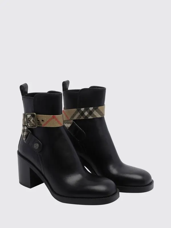 Burberry Leather Ankle Boots With Checked Detail