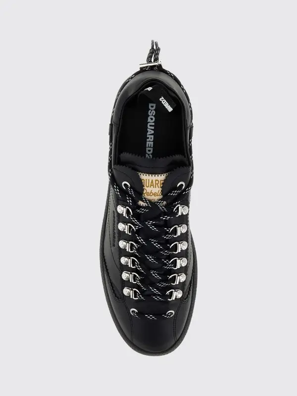 Dsquared2 Rebels Embossed Logo Smooth Calf Leather Trainers - Black
