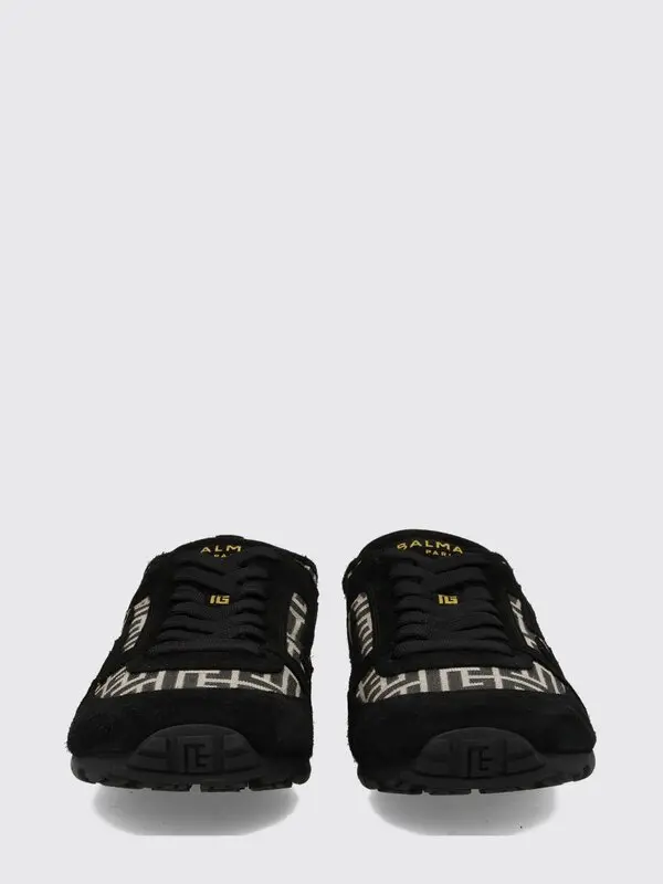 Balmain Pb Monogram Leather And Suede Low-top Sneakers
