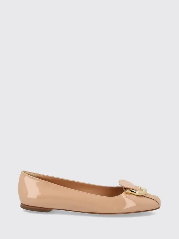 FERRAGAMO Patent Leather Buckled Ballerina Flats - Beige