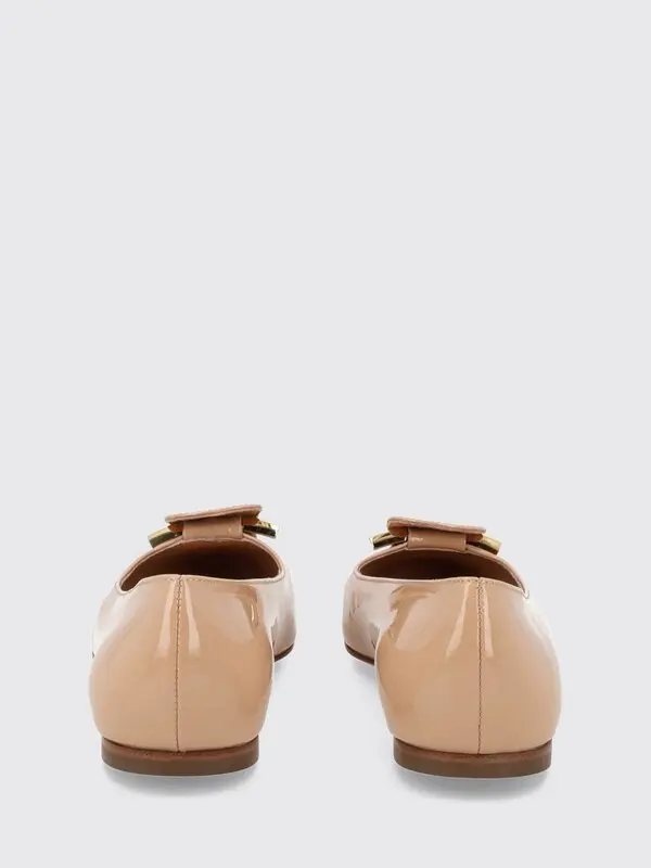 FERRAGAMO Patent Leather Buckled Ballerina Flats - Beige