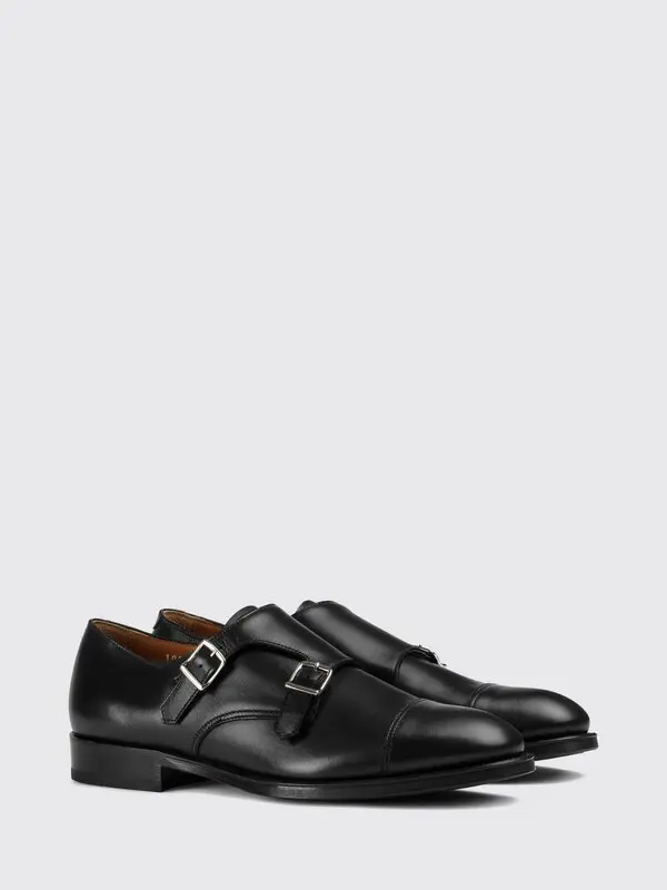 DOUCAL'S Double Monk Strap Dress Shoes In Smooth Calfskin Leather - Black