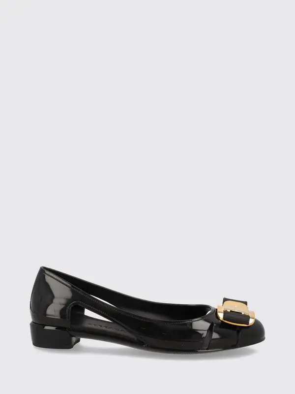 FERRAGAMO Ballet Flats With Gancini Buckle - Black