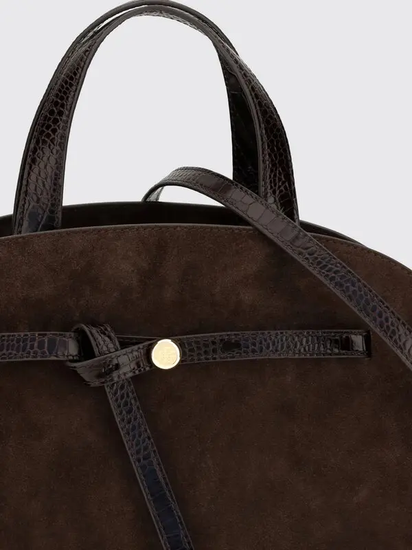 Tory Burch Romy Leather And Suede Tote Bag With Metal Double T Logo