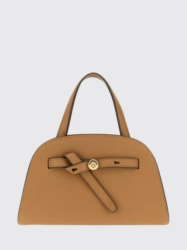 Tory Burch Romy Small Grained Leather Handbag With Double T Logo - Brown