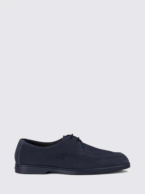 DOUCAL'S Suede Calfskin Derby Shoes With Raised Apron Toe - Blue