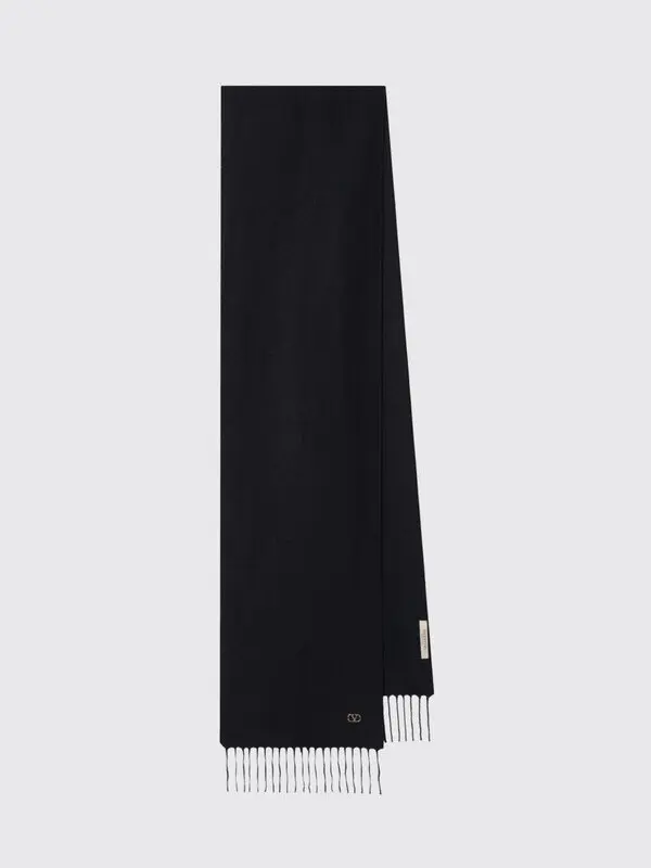 Valentino Garavani Vlogo Signature Pure Cashmere Scarf With Fringed Edges - Black