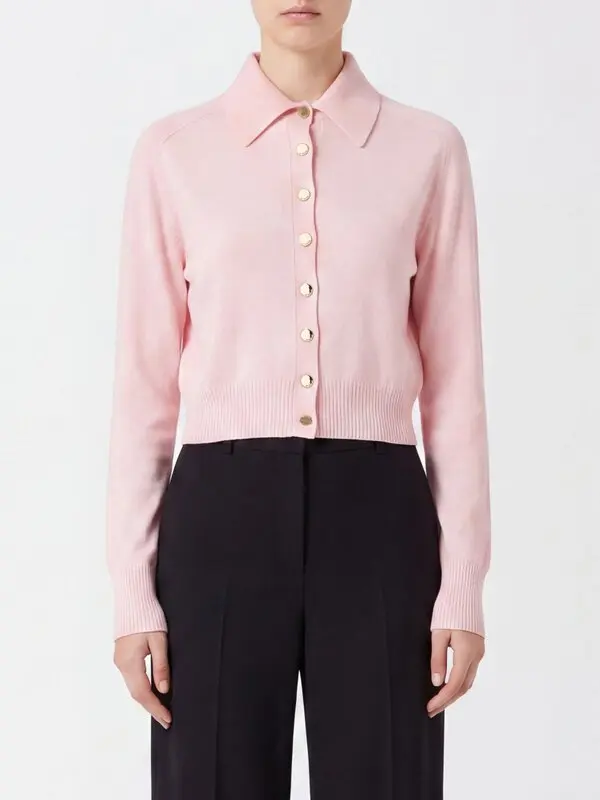 Sportmax Virgin Wool Polo Cardigan With Metallic Buttons - Pink
