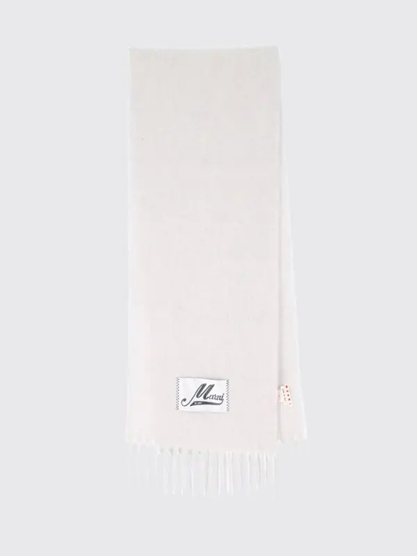 Marni Logo-patch Fringed Alpaca Wool-blend Scarf In A Colour-block Design - Ice