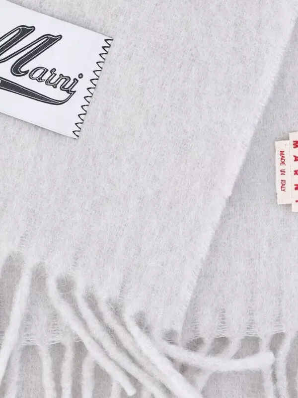 Marni Logo-patch Fringed Alpaca Wool-blend Scarf In A Colour-block Design - Ice