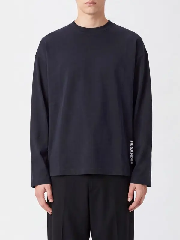 JIL SANDER Long-sleeved Cotton T-shirt With Contrast Logo - Blue