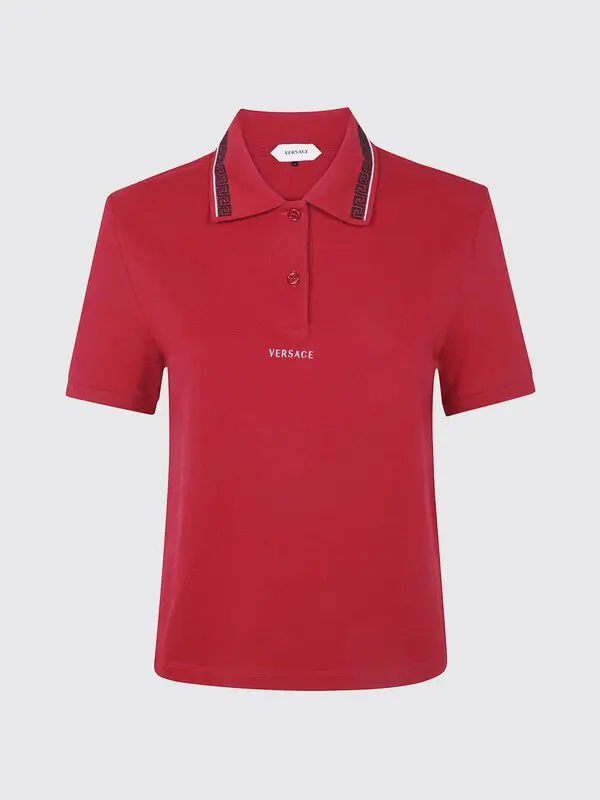 Versace Slim Fit Cotton Polo Shirt With Contrast Logo And Piping