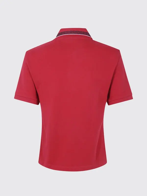 Versace Slim Fit Cotton Polo Shirt With Contrast Logo And Piping