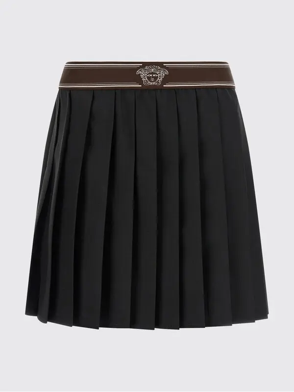 Versace Pleated Wool And Mohair Mini Skirt With High Logo Waistband