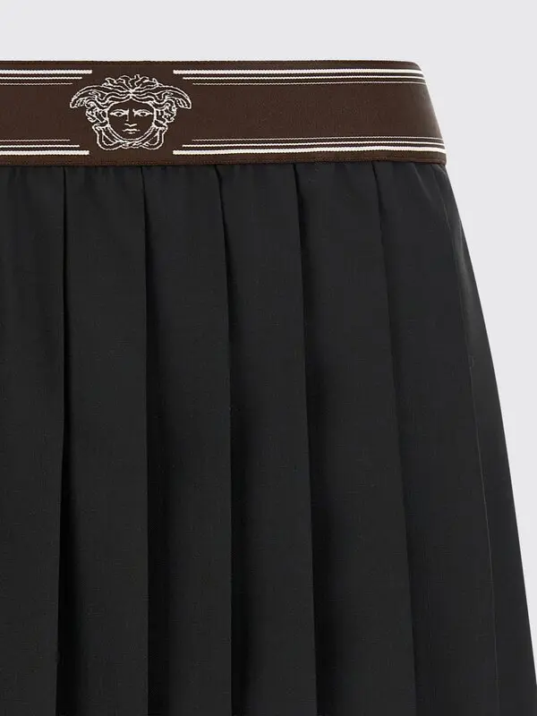 Versace Pleated Wool And Mohair Mini Skirt With High Logo Waistband