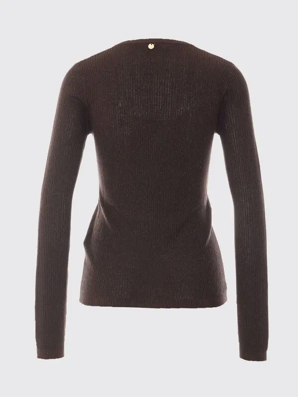 Liu Jo Slim Fit Ribbed V-neck Jumper With Laminated Yarn - Brown