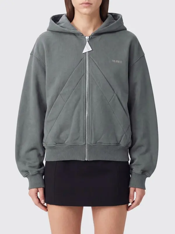 Attico Oversized Zip-up Cotton Hoodie With Contrast Logo