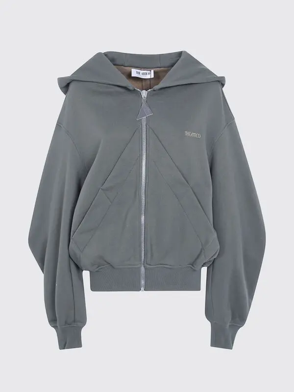 Attico Oversized Zip-up Cotton Hoodie With Contrast Logo