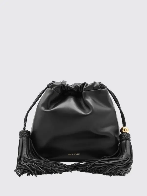 Etro Kalispera Mini Bucket Bag In Lambskin Leather With Tassels - Black