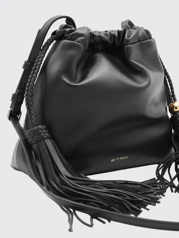 Etro Kalispera Mini Bucket Bag In Lambskin Leather With Tassels - Black