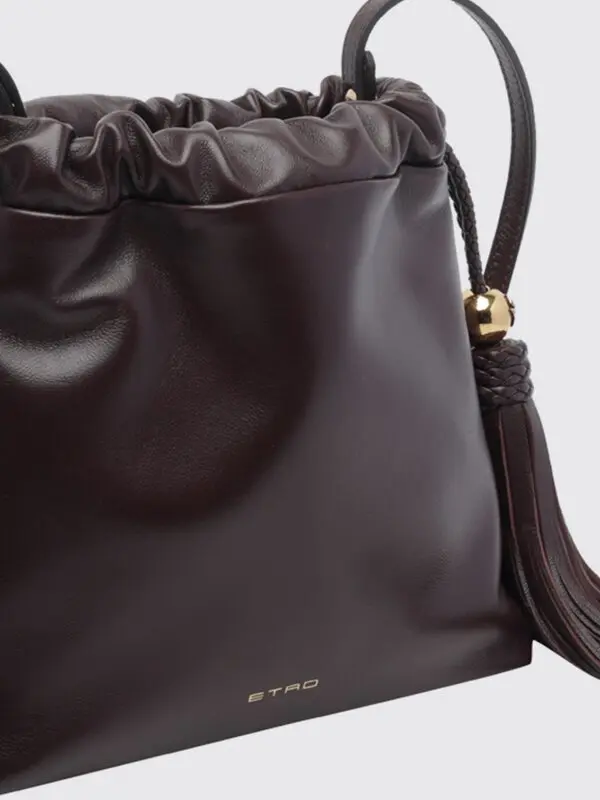 Etro Kalispera Mini Bucket Bag In Lambskin Leather With Tassels - Burgundy