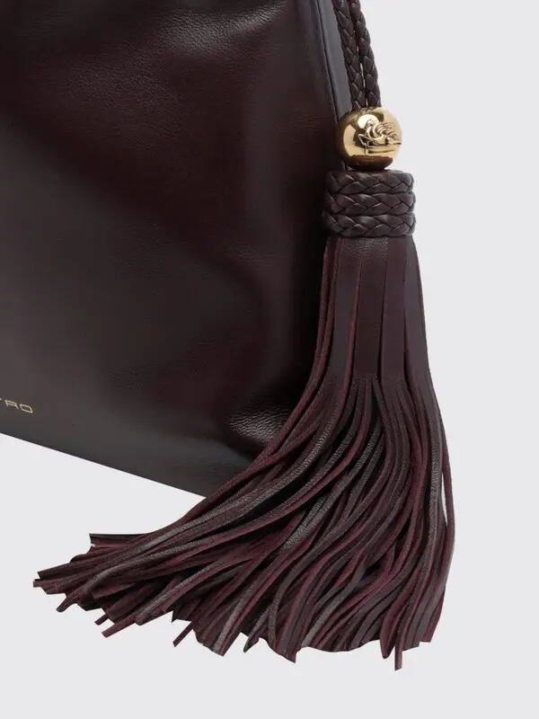 Etro Kalispera Mini Bucket Bag In Lambskin Leather With Tassels - Burgundy