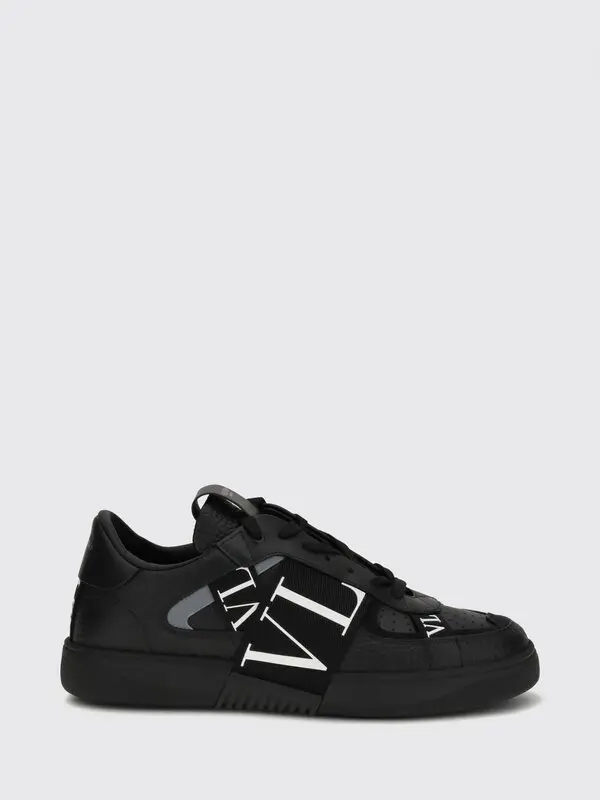Valentino Garavani Vl7n Smooth Calf Leather Sneakers With Printed Logo - Black