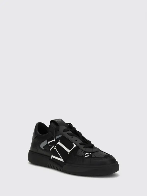 Valentino Garavani Vl7n Smooth Calf Leather Sneakers With Printed Logo - Black