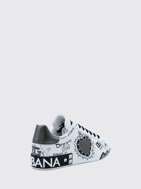 Dolce & Gabbana Portofino Studded Calf Leather Sneakers With Lettering Logo - White