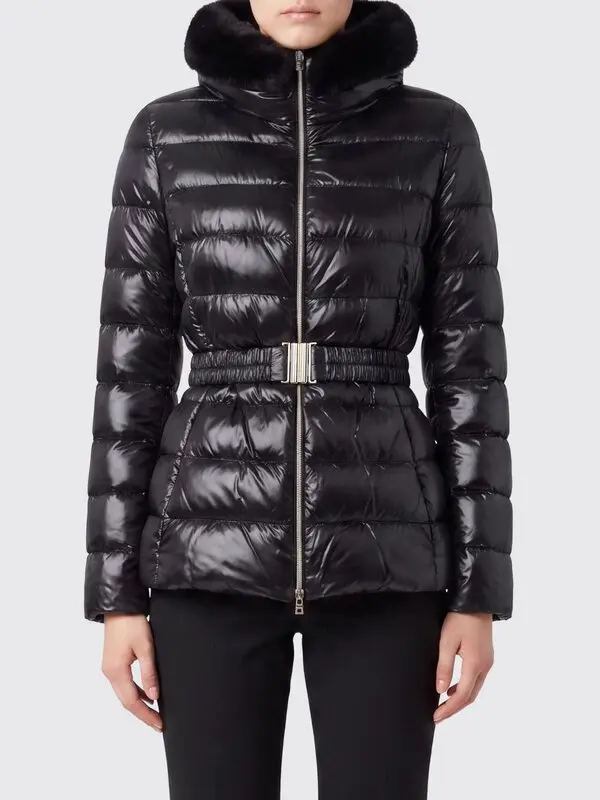 Herno Slim Fit Quilted Nylon Puffer Jacket With Fur Collar And Belt