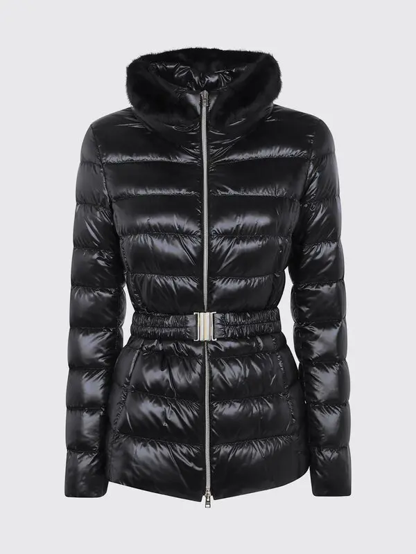 Herno Slim Fit Quilted Nylon Puffer Jacket With Fur Collar And Belt
